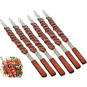 Professional Stainless Steel Kabob Barbecue BBQ Skewers for Shish Kebab Turkish Grills & Koubideh Brazilian Persian - 23" x 1" with Wood Handle (6 Pack)