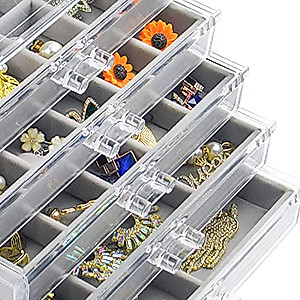 Watpot Acrylic Jewelry Box with 5 Drawers, Clear Earring Storage Organizer Display Case for Women Girls, Gray