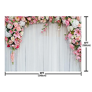 ABLIN 8x6ft Flower Wall Backdrop for Bridal Shower Wedding Pink Flowers Photography Background Happy Birthday Banner Wedding Anniversary Bridal Shower Decorations Photo Shoot Props