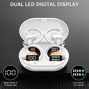 Wireless Earbuds Bluetooth Headphones, Bluetooth 5.3 Earbuds Sport Immersive HiFi Stereo Ear Buds, 48Hrs Earphones in Ear with Earhooks, HD Mic, IP7 Waterproof White Headset for Workout Running [2023]