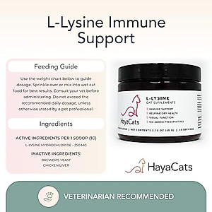 Haya Pets Lysine Cat Supplements Immunity Booster Powder for Respiratory Support, Eye Health, Runny Nose, Cat Herpes, and Allergy Support