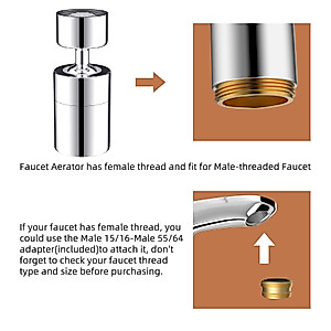 360 Degree Swivel Sink Faucet Aerator, Big Angle High Pressure Large Flow Aerator Dual Function Kitchen Faucet Aerator,55/64 Inch Female Thread Polished Chrome