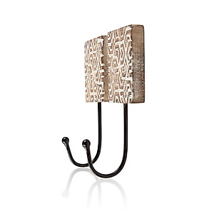 Set of 2 Decorative Wooden & Cast Iron Vintage Rustic Coat Hanger Wall Mounted Jacket Robe Towel Door Hook Rack Holder Rail For Hallway Living Room Entryway Bathroom Bedroom Home Decor Accents