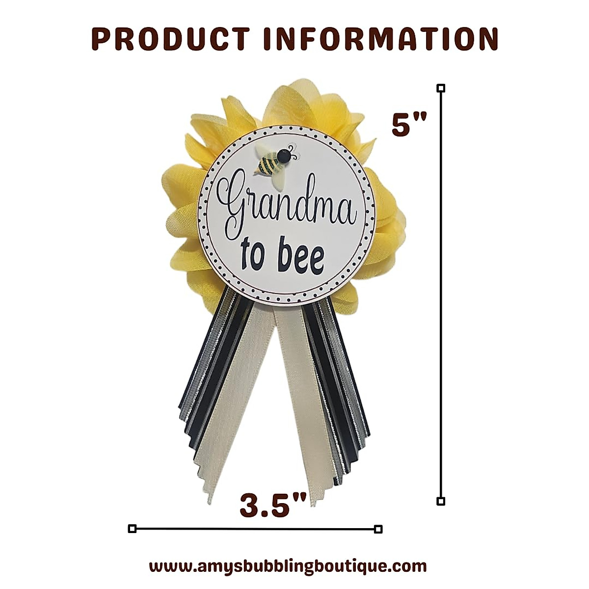 Grandma to Be Pin Bee Baby Shower Badge Corsage Yellow Flower & Black Ribbon pin for Nona to wear Sprinkle Bumble