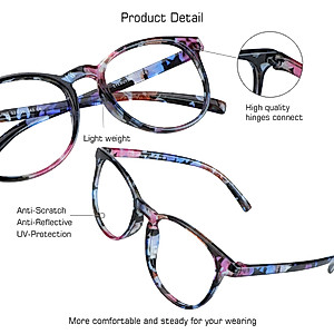 Blue Light Blocking Glasses for Women/Men, Computer Reading, Stylish Oval Frame (Pink Floral, No Magnification)