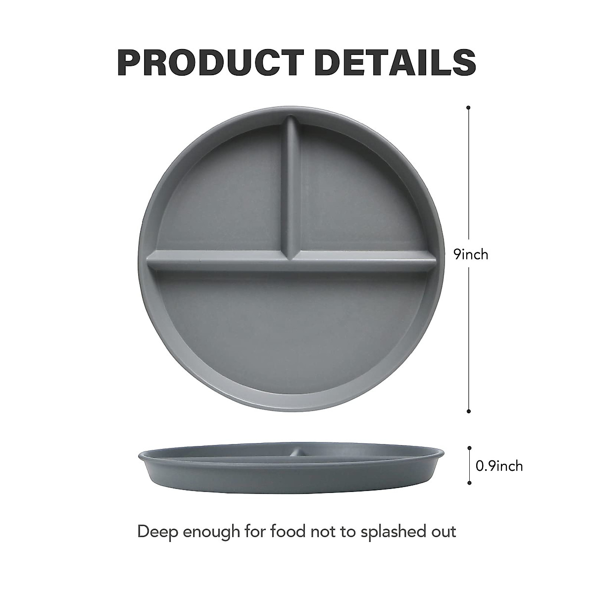 greenandlife 9 Inch (4PCS) Unbreakable Divided Plates for Kids Adults, Dishwasher & Microwave Safe Compartment Plates, Lightweight Reusable Plastic Portion Control Plates, BPA Free and Healthy
