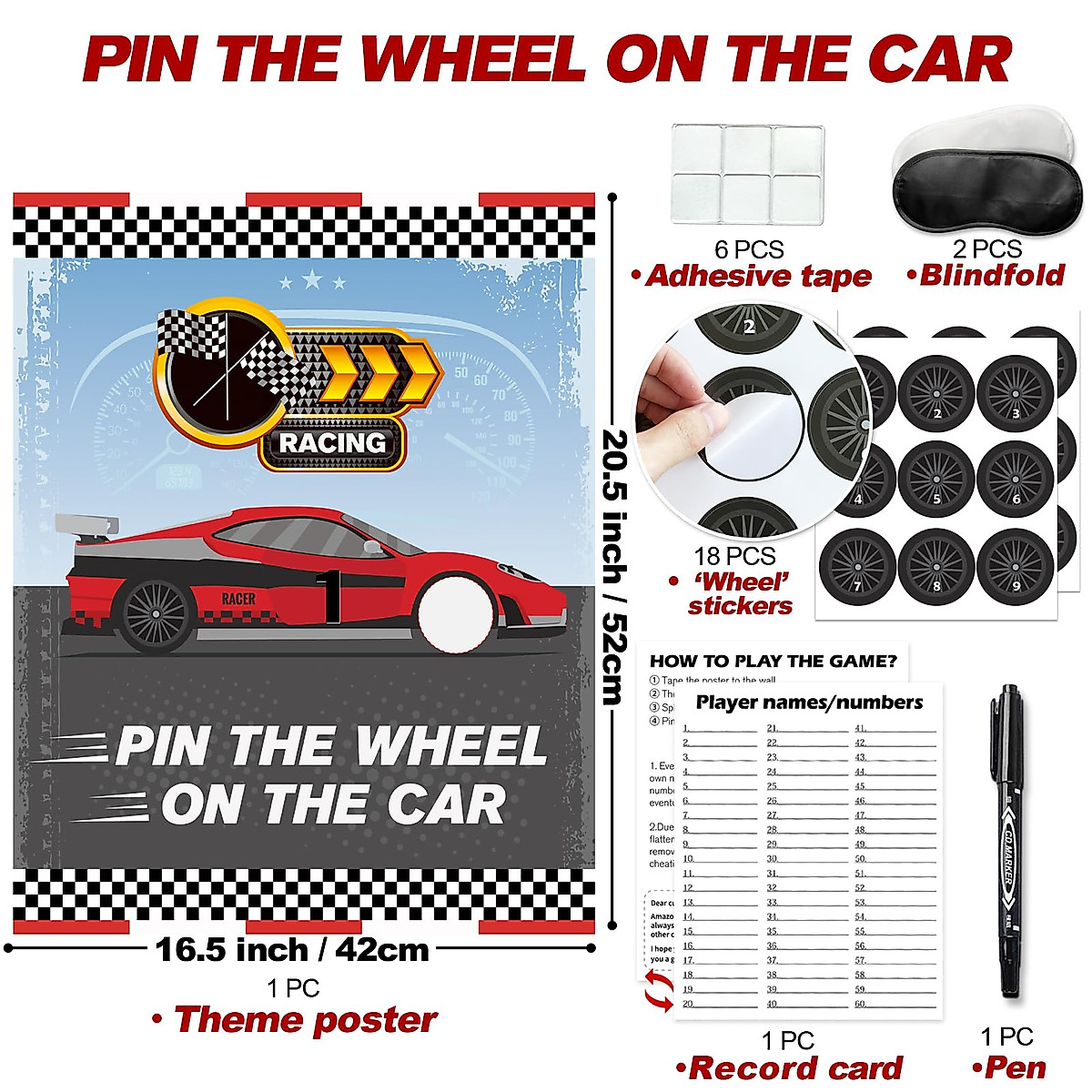 PARTYLOUD Cars Party Games, Pin The Wheel On The Car, Cars Monster Truck Party Birthday Party Fun Games Supplies Decorations Decor for Families Adult Groups