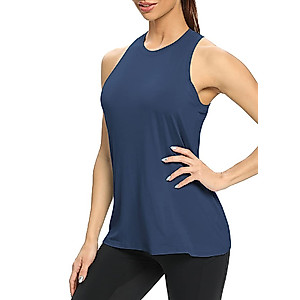 Mippo Long Workout Shirts for Women Tennis Tops Womens Athletic Tank Tops Gym Shirts Yoga Clothes High Neck Tank Top Workout Apparel Flowy Exercise Shirt for Women Navy Blue XL
