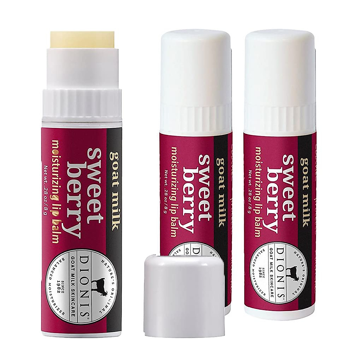 Dionis - Goat Milk Skincare Sweet Berry Scented Lip Balm 3 Piece Set (0.28 oz) - Made in the USA - Cruelty-free and Paraben-free