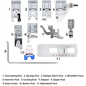 HONEYSEW 11pcs Snap On Presser Feet Set for Most of Standard Low Shank Sewing Machine Brother Singer Babylock.5011L-C