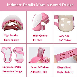 Lamsion Kids Helmet Adjustable with Sports Protective Gear Set Knee Elbow Wrist Pads for Toddler Ages 3 to 8 Years Old Boys Girls Cycling Skating Scooter Helmet-(Pink Sun Flower)