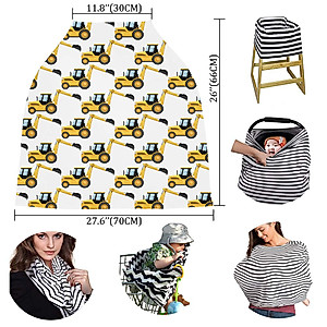 Baby Car Seat Covers Construction Truck, Nursing Cover Breastfeeding Scarf/Shawl, Infant Carseat Canopy, Stretchy Soft Breathable Cover Ups, Excavator Cartoon Yellow Children's Kids Machinery