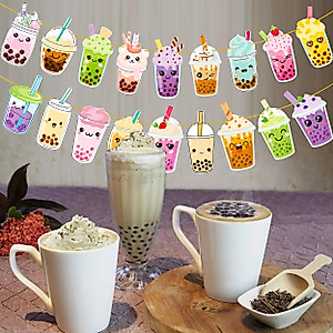 2Pcs Bubble Milk Tea Party Banners Bubble Tea Birthday Party Decorations Pearl Milk Tea Cutout Banners Boba Tea Party Decorations for Bubble Boba Tea Theme Birthday Party Baby Shower Supplies