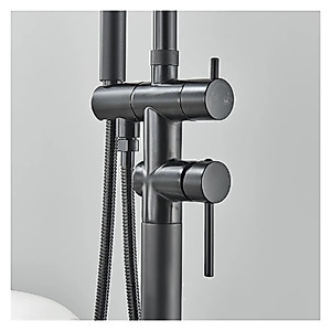 KXFXQTOT Bathtub shower set floor standing round with brass hand shower hot and cold faucet (Color : Polish gold B)