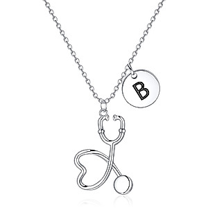 Nurse Gifts for Women, S925 Sterling Silver Initial Letter Stethoscope Necklace Gifts for Nurses Week Gifts Medical Assistant RN Gifts for Nurses Nurse Graduation Gifts for Medical Students Doctor (B)