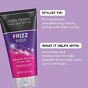 John Frieda Frizz Ease Straight Fixation Styling Crème, Straightens Frizzy Hair with Milk Protein & Almond Oil, Sleek & Frizz-Free, with ThermaGuard Heat Protection Against Damage, 5 Oz