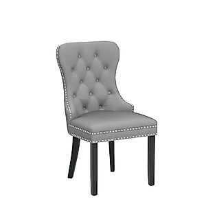 Guyou Upholstered Velvet Dining Chairs Set of 6, Dining Room Chairs Tufted Cushion Back Elegant Victoria Retro Accent Chairs with Solid Wood Legs for Living Room/Kitchen (Light Gray, with Ring)