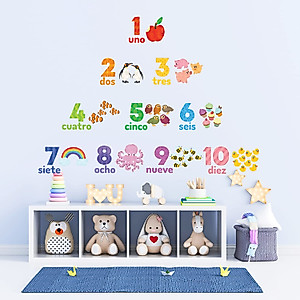 DECOWALL DS-2020ES Numbers Spanish + English Wall Decals Stickers Peel and Stick Removable Wall Stickers for Kids Nursery Bedroom Living Room
