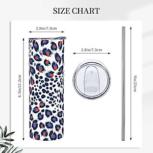 AFHYZY 20 oz Skinny Tumbler Reusable Coffee Travel Mug with Lids and Straws, Insulated Coffee Cups 20oz Stainless Steel Water Bottles Leak Proof for Women, Office, Sports - Leopard