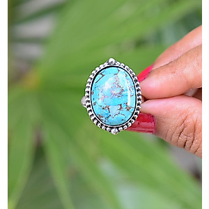 Rekha Gems Blue Copper Turquoise Ring-925 Sterling Silver Ring-Turquoise Jewelry- BTQ-35 (9 US)