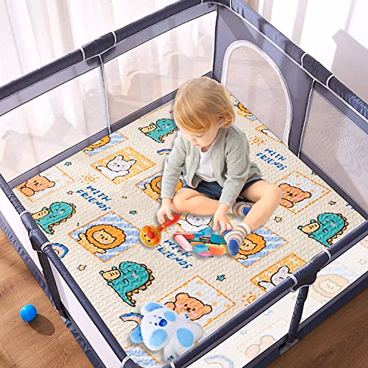 Baby Playpen Mat 50" X 50" Baby Play Mat,[PLAYPEN NOT Included!!] Thicken One-Piece Crawling Mat,Non Slip Washable Baby Mats for Playing, Baby Playmat Floor Mat for Babies, Toddlers