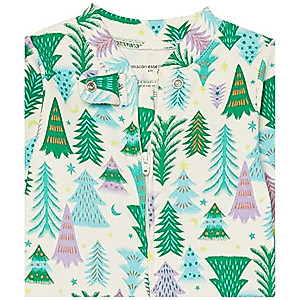 Amazon Essentials Unisex Babies' Cotton Snug-Fit Footed Sleeper Pajamas, Pack of 3, Ecru Festive Tree/Navy/Purple Dots, 0-3 Months