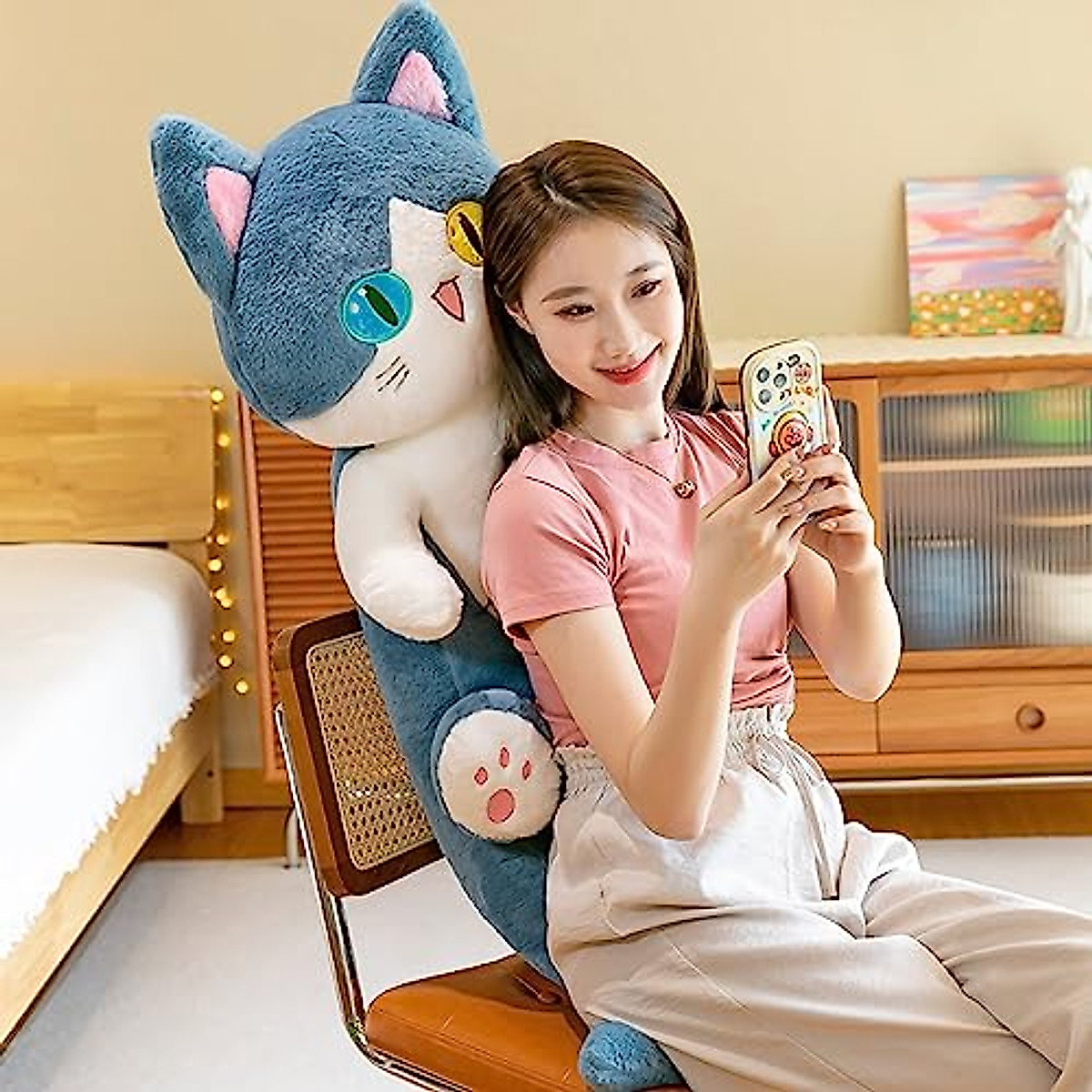 Ditucu Cute Shark Cat Plush Pillow Long Cartoon Kitten Stuffed Animal Toy Kawaii Body Sleeping Plushie Gifts for Kids 31.4 inch