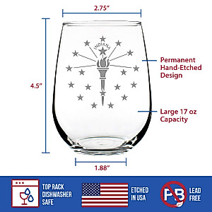 Indiana Flag Stemless Wine Glass - State Themed Drinking Decor and Gifts for Indianan Women & Men - Large 17 Oz Glasses