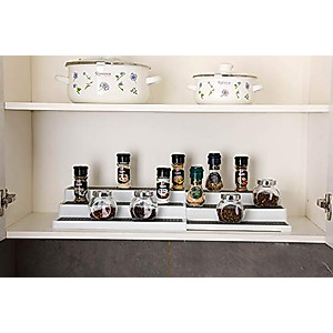 YCOCO 3-Tier Expandable Spice Rack Step Modern Design Waterproof and Non Skid Shelf Kitchen Organizer for Pantry Cabinet or Countertop Use