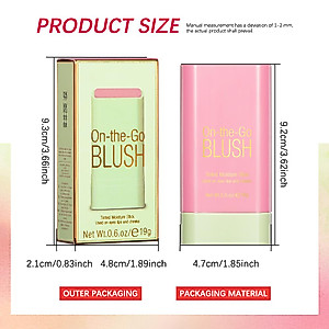 Paminify Soft Creamy Blush Stick,On-the-Go Blush,2-in-1 Cheek and Lip Tint,Waterproof Hydrating Solid Natural Moisture Smooth Blendable Matte Finish Face Blush Makeup,01 shy pink