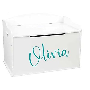 KidKraft Personalized Austin Toy Box - White Wooden Storage Bench with Lid for Kid & Toddler Room - Playroom Organizer for Girls & Boys