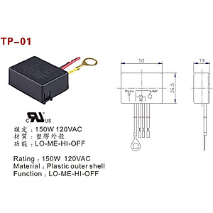 Creative Hobbies TP-01-3 Way Touch Sensor dimmer, Touch lamp Repair kit Control Module, Replacement Sensor, Touch Switch, Hi, Med, Low, Off -150 Watt