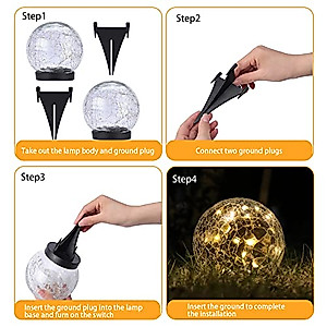 ZKLiLi Garden Solar Lights, Cracked Glass Ball Waterproof Warm White LED for Outdoor Pathway Patio Yard Lawn Globe Landscape Lighting (Ground Lamp)