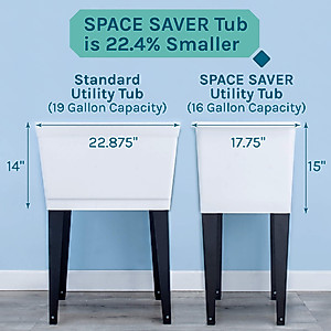 White Space Saver Utility Sink by JS Jackson Supplies, Freestanding Tehila Space Saving Laundry Tub, Black Pull-Out Faucet, Soap Dispenser