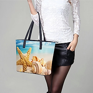 Womens Handbag Starfish And Seashells Leather Tote Bag Top Handle Satchel Bags For Lady