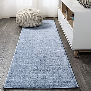 JONATHAN Y SEU100F-212 Haze Solid Low-Pile Indoor Runner Rug, Coastal, Bohemian, Minimalist, Classic, Casual for Bedroom,Kitchen,Living Room,Non Shedding,Easy-Washing, Blue, 2 X 12