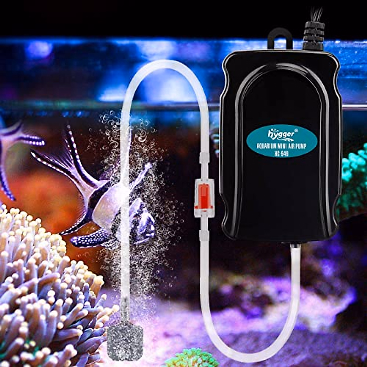 hygger Mini Aquarium Air Pump Kit Small Fish Tank Air Pump 1W for 1-20 Gallon Fish Bowl with Air Tube Air Bubbler Stone Check Valve (1W)