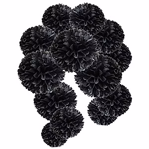 MOWO Black Paper Flower Tissue Pom Poms Party Supplies (Black,12pc)