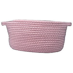 Storage Basket Set of 2, Natural Cotton Rope Woven Baskets with Handles for Organizing,13.8"x8.7"x6.7" Woven Basket for Books, Magazines, Toys Decorative Basket For Baby Nursery, Living Room, Bathroom Pink