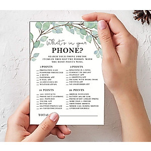 Inkdotpot 50-Pack Greenery Whats on Your Phone Bridal Shower Game Wedding Shower Bachelorette Party Bulk Activity Game Cards