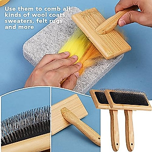 kdafio 74 Needle Felting Tools, Needle Felting Kit with Hand Carders Wooden Wool Carders Needle Felting with Wool Needle Leather Finger Protector for DIY Felting Wool Projects