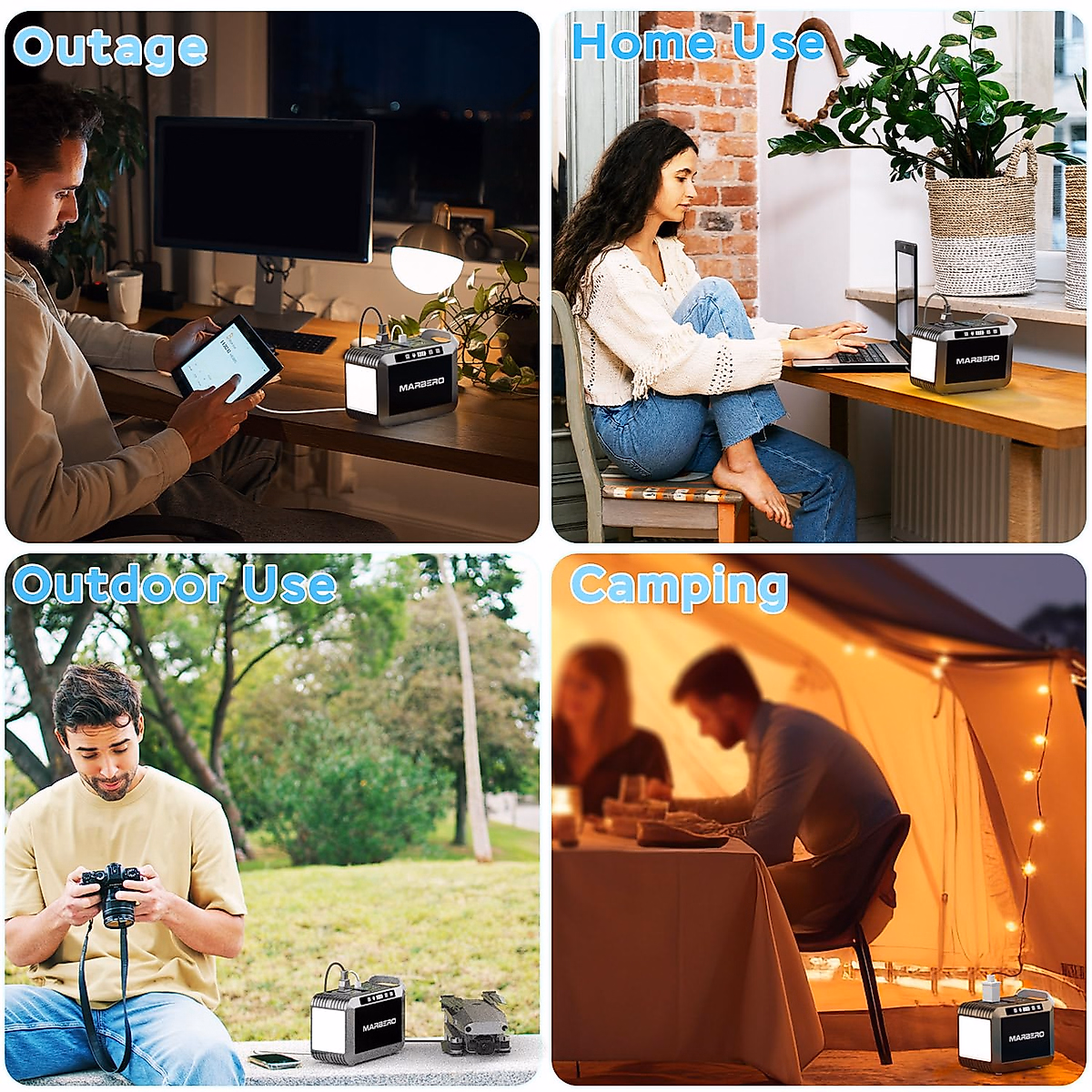 MARBERO Portable Power Station 120W Peak Camping 30000mAh Portable Power Bank with AC Outlet, USB QC3.0, LED Flashlights for CPAP Home Office Camping Emergency Backup