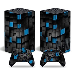 Xbox Series X Stickers Full Body Vinyl Skin Decal Protective Cover for Microsoft Xbox Series X Console and Controllers (Blue&Black Block)