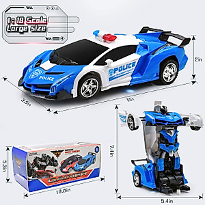 Transform Remote Control Car,RC Police Cars Transforming Robot Toys for Boys 4-7 8-12,Deformation Car Toys with One Button Transformation 360 Rotation Xmas Birthday Gifts for Boys (1：18)