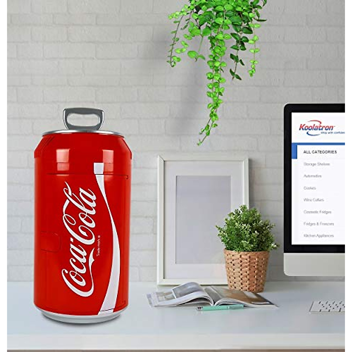 Coca-Cola 8 Can Portable Mini Fridge w/ 12V DC and 110V AC Cords, 5.4L (5.7 qt) Can Shaped Personal Cooler, Red, Travel Fridge for Drinks, Snacks, Lunch, Home, Office, Dorm Room, RV