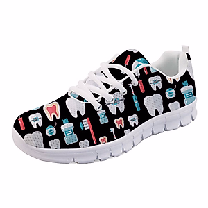 HUGS IDEA Women's Athletic Running Shoes Dentist Doctor Design Fashion Lightweight Athletic Lace-up Sport Tennis Sneakers