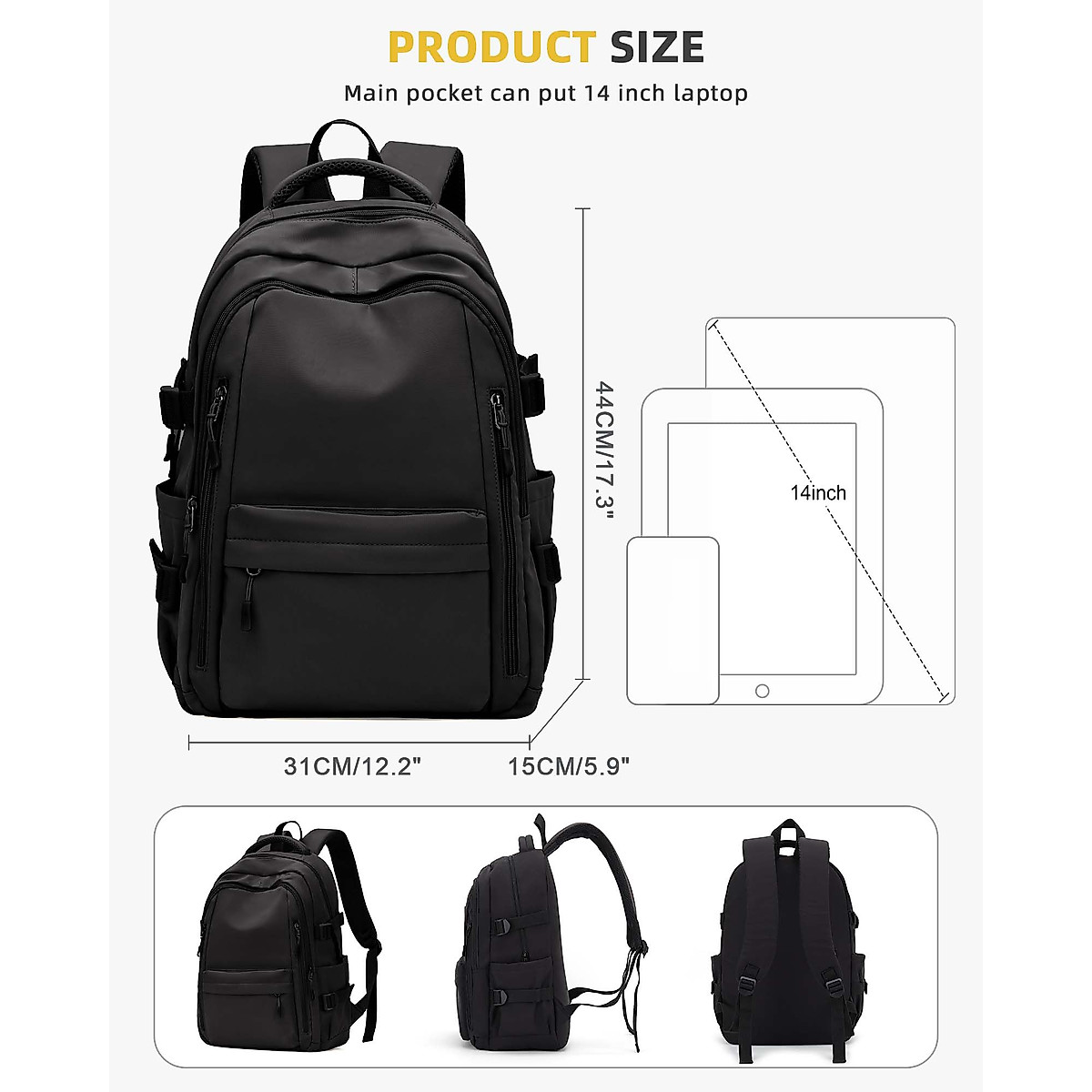 Lightweight Backpack for Women, Large Laptop Travel Backpack Casual Daypack College Bag Rucksack for Men. Black