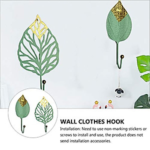 Cabilock Towel Hanger 2pcs Decorative Wall Mounted Hooks Leaf Shape Iron Hanging Hook Coat Hook for Living Room Bathroom Bedroom (Green) Metal Clothes Rack Heavy Duty