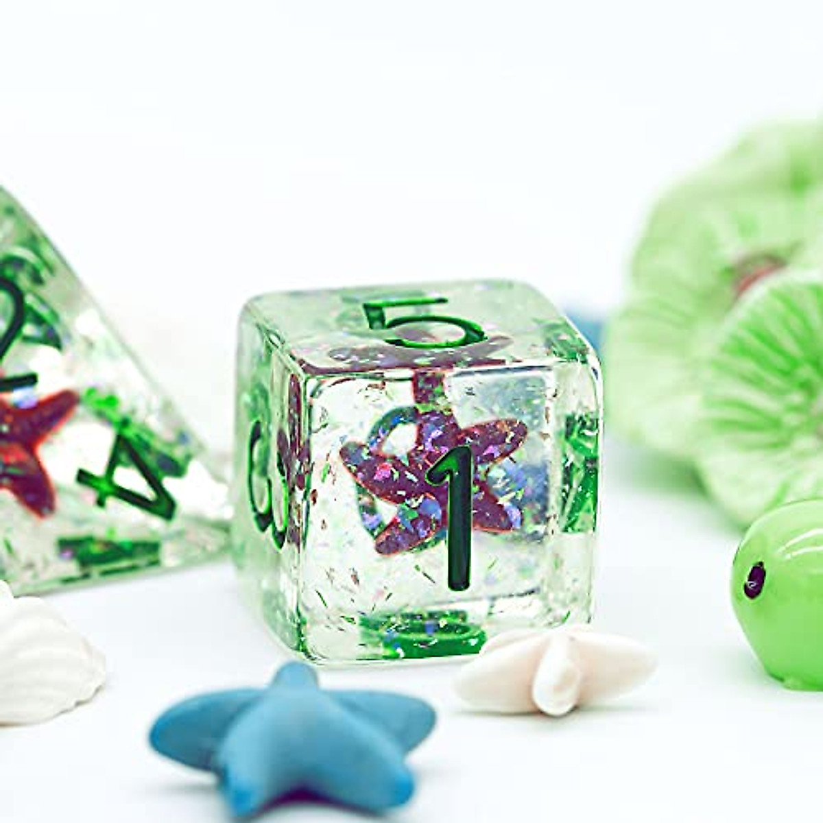 UDIXI 7PCS DND Dice, D&D Dice, Ocean Polyhedral Dice Set Role Playing Dice for Dungeons and Dragons RPG MTG Table Games (Green-Purple Starfish)