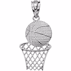 10K White Gold Basketball & Hoop Sports Charm Pendant